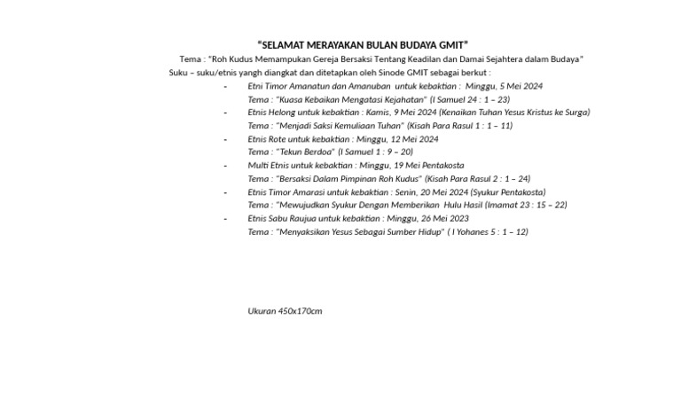 Bulan Budaya GMIT: Kegiatan dan Tema | PDF