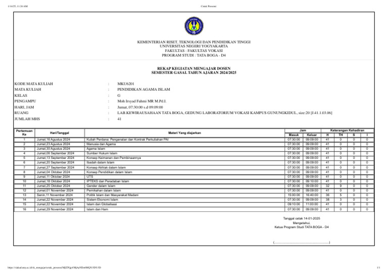 Cetak Presensi G2 | PDF