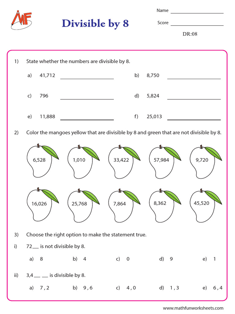 Divisibility by 8 Worksheet | PDF