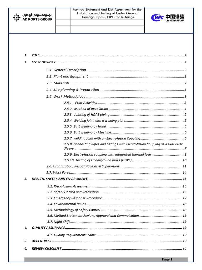 HDPE Pipe Installation Risk Assessment | PDF | Pipe (Fluid Conveyance ...