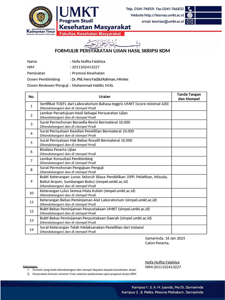 Persyaratan Ujian Skripsi KDM | PDF