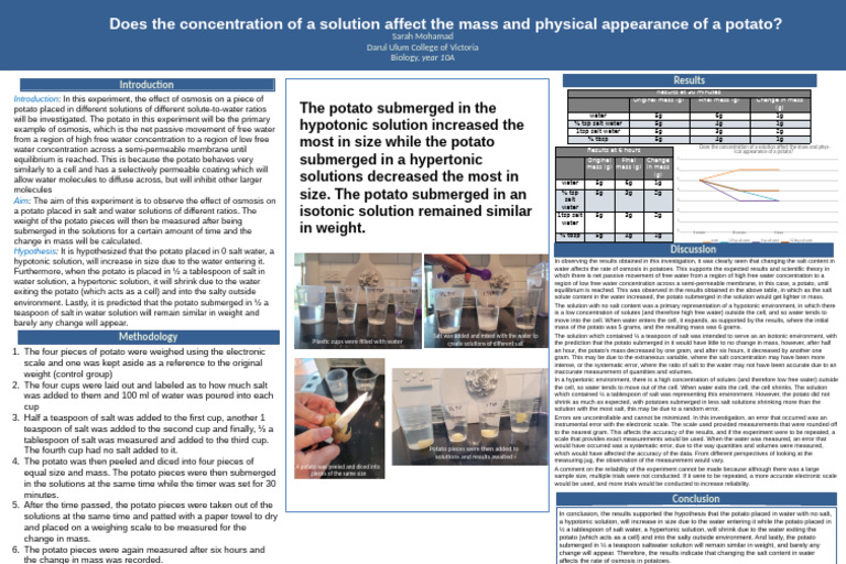 Scientific Poster On Potato Ozmosis | PDF | Osmosis