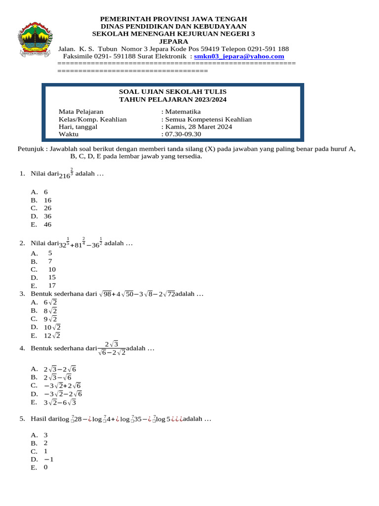 SOAL US MTK 2024 - Ok | PDF