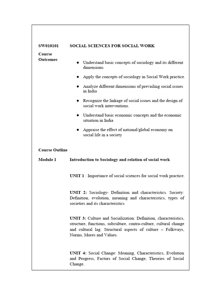 Social Science For Social Work Notes | PDF | Sociology | Social Sciences