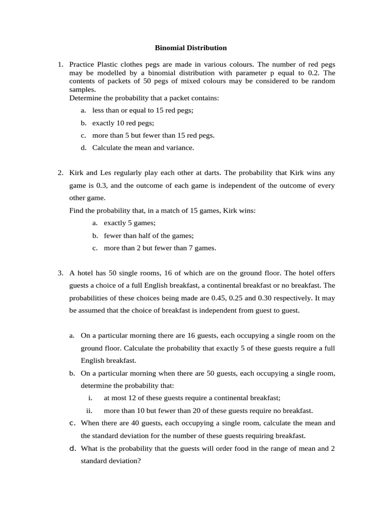 Binomial Distribution-Practice Sheet 2 | PDF
