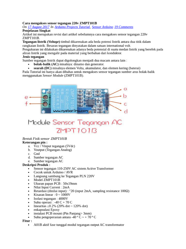 Cara Mengakses Sensor Tegangan 220v ZMPT101B | PDF