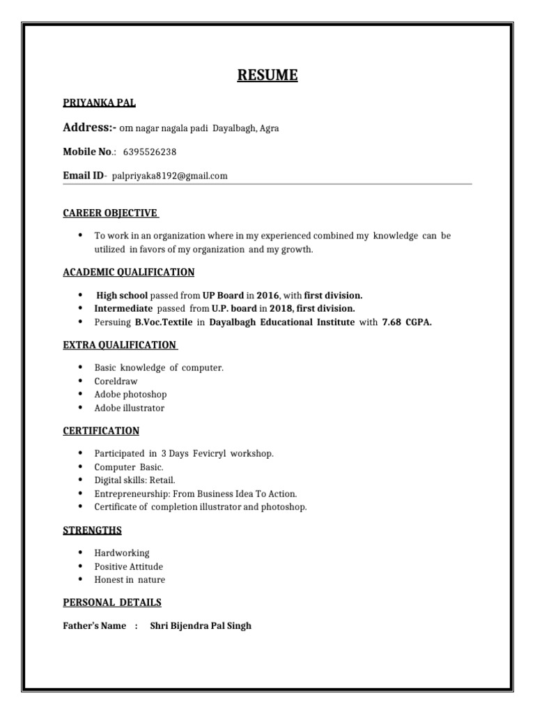 Priyanka Pal's Professional Resume | PDF