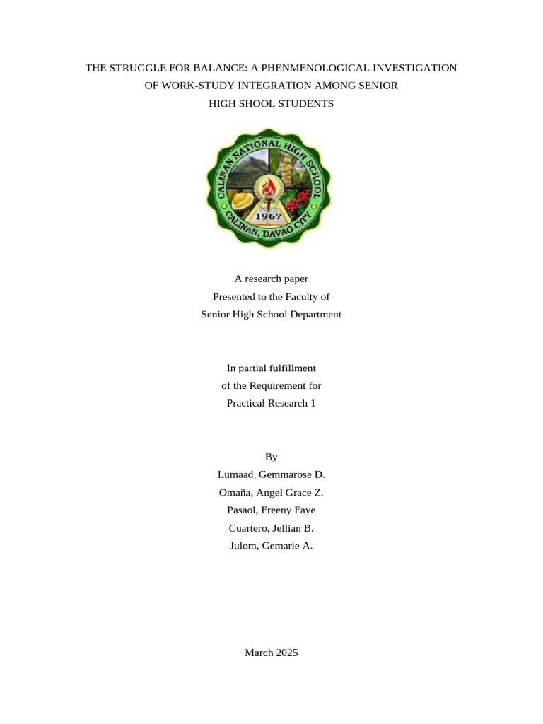 Work-Study Balance for Seniors | PDF