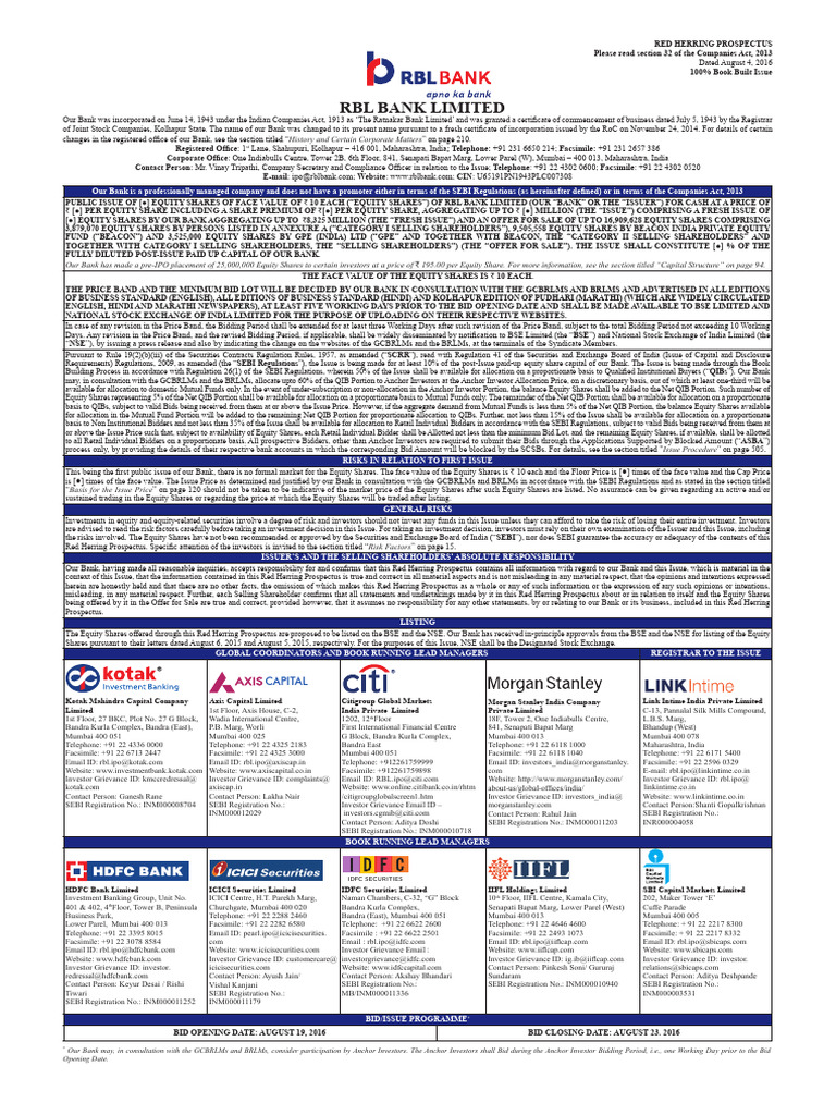 RBL Bank | PDF | Stocks | Equity (Finance)