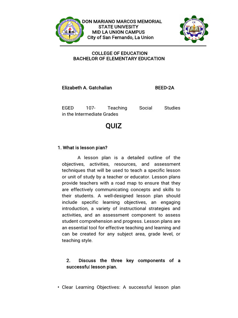 Elizabeth Quiz in Social Studies | PDF | Educational Assessment ...