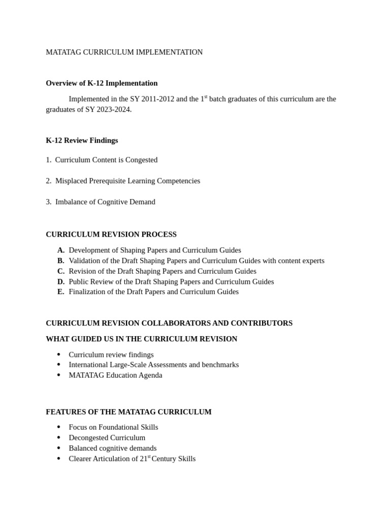 MATATAG CURRICULUM IMPLEMENTATION | PDF