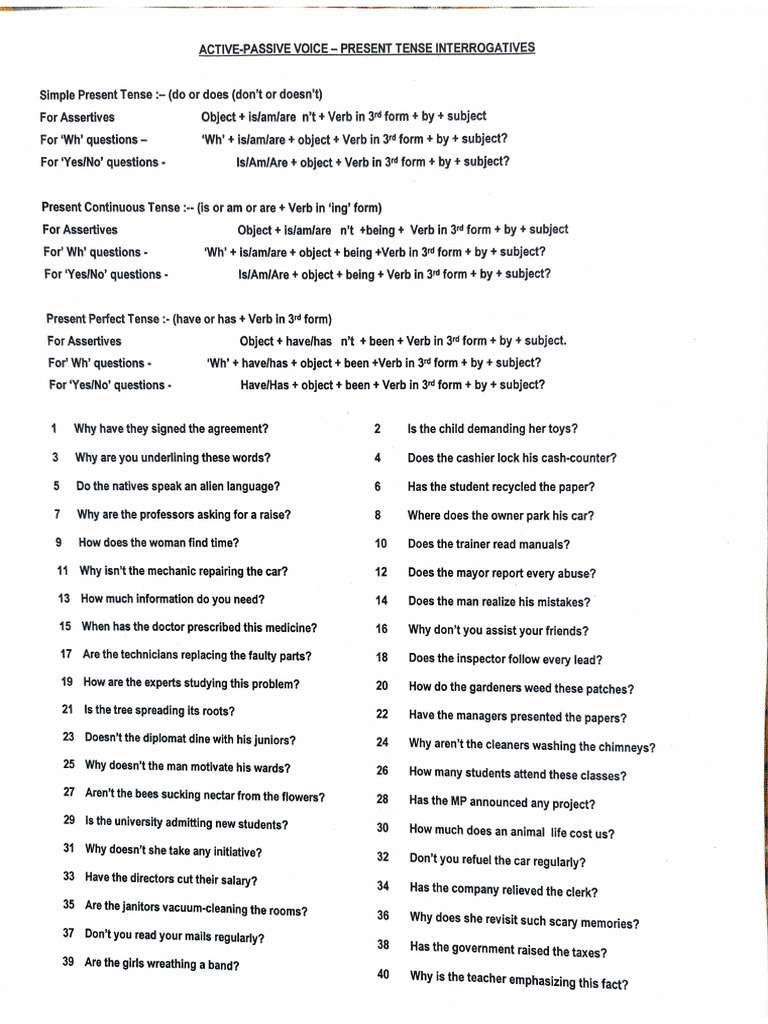 Voice Present Tense Interrogative | PDF