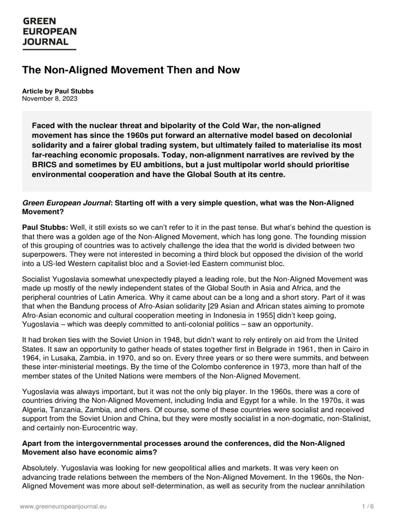 The Non Aligned Movement Then and Now | PDF | Non Aligned Movement ...