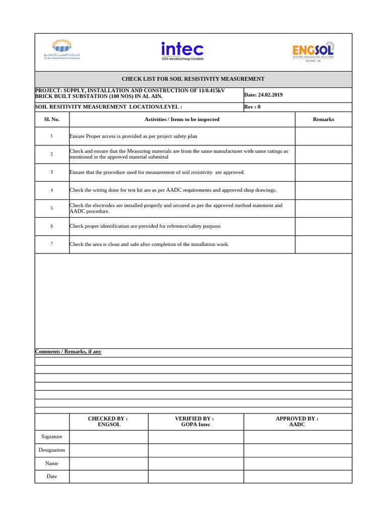 Soil Resistivity Measurement Checklist | PDF
