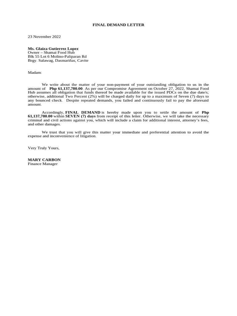 Final Demand Letter | PDF