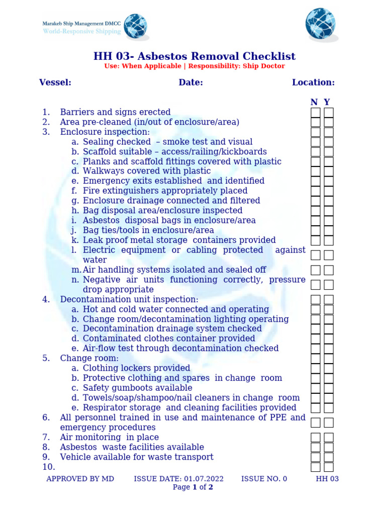 HH 03 Asbestos Removal Checklist | PDF