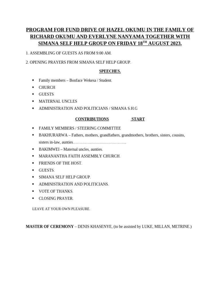 Fund Drive Program for Hazel Okumu | PDF