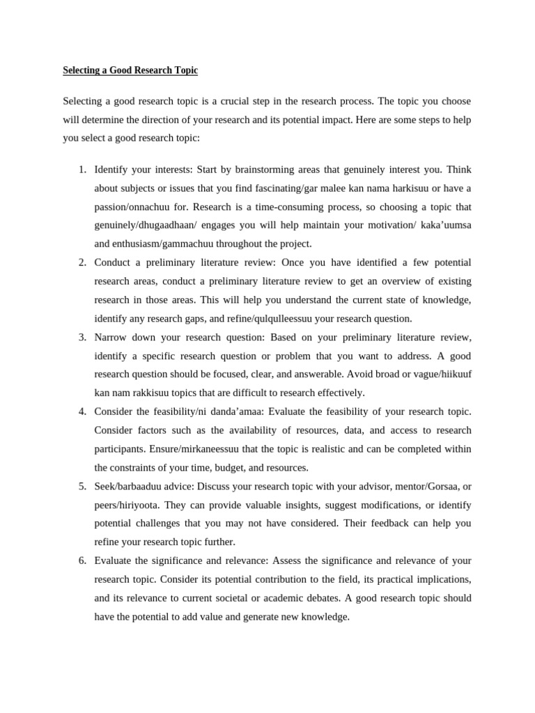 How to Choose a Research Topic | PDF | Body Image | Social Media