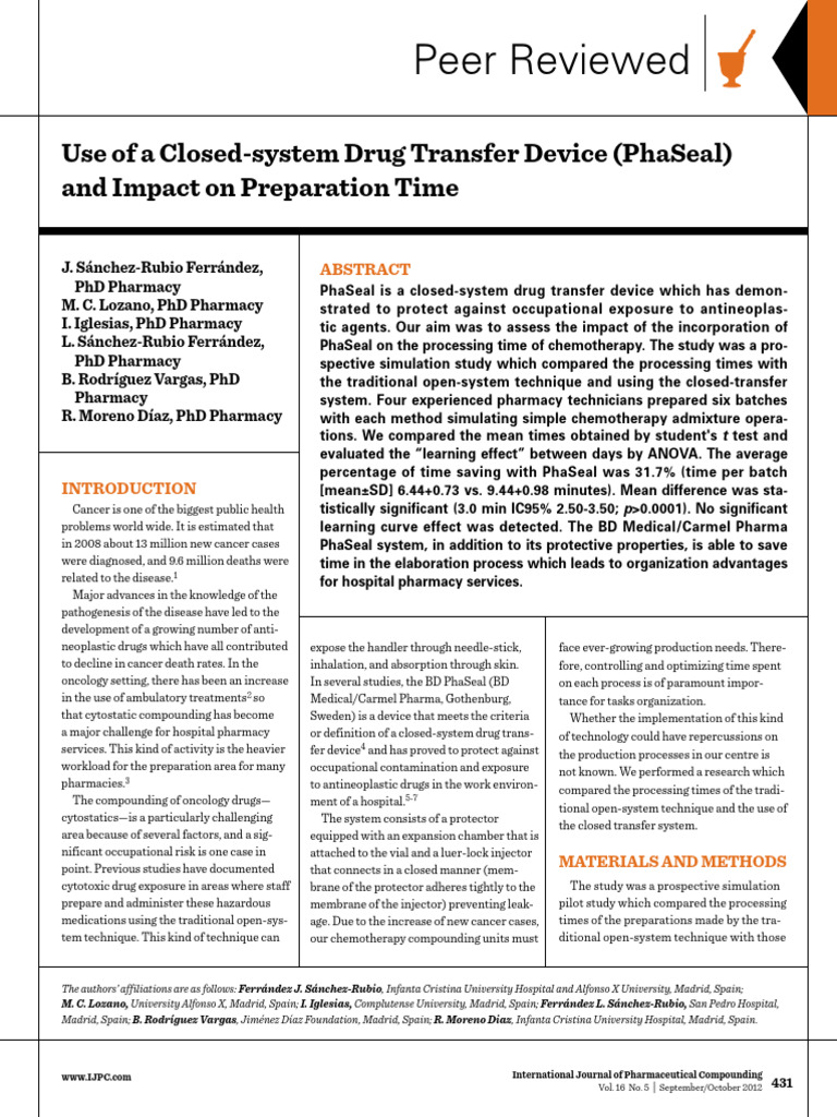 PhaSeal's Impact on Chemotherapy Prep Time | PDF | Chemotherapy | Pharmacy