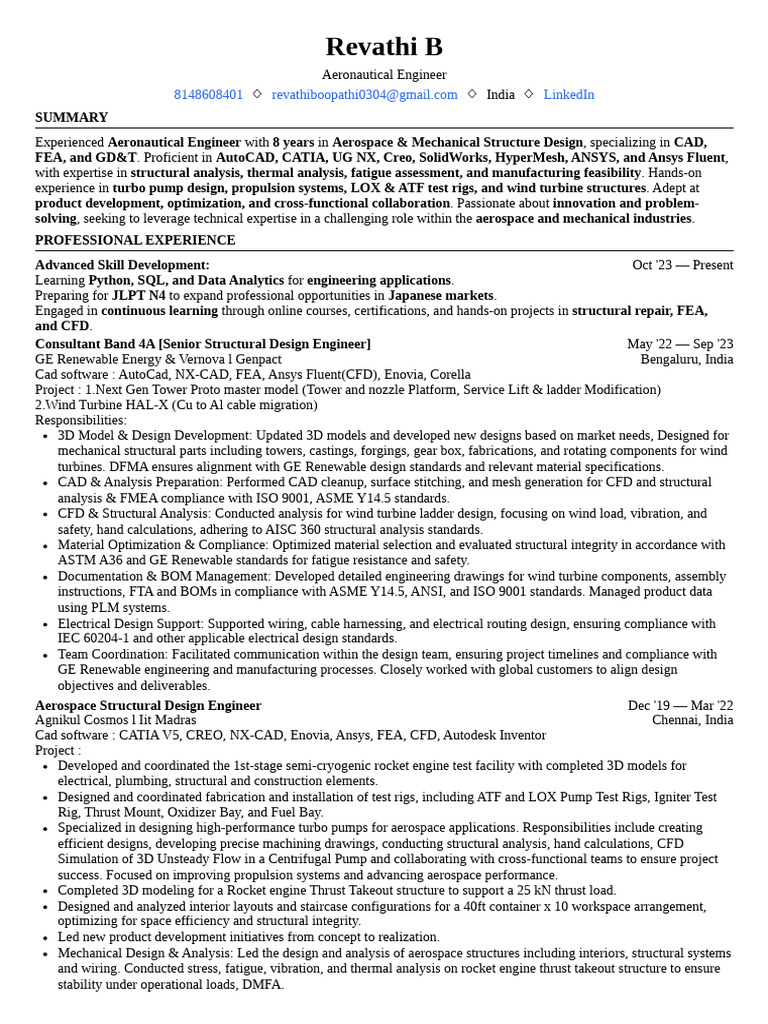 Revathi_B Aeronautical Engineer | PDF | Computer Aided Design | Product Lifecycle