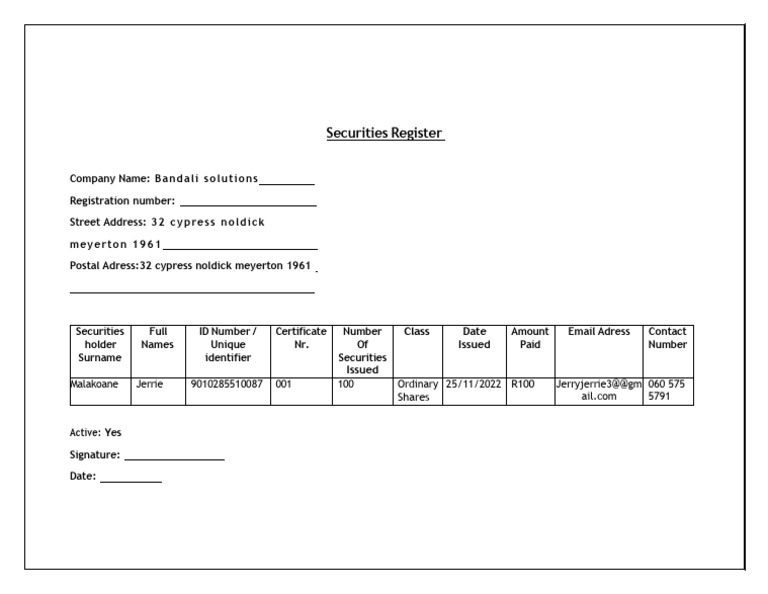 Securites Register 1 | PDF
