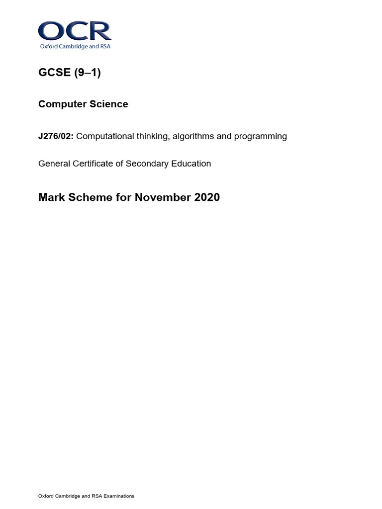 Mark Scheme Computational Thinking Algorithms and Programming | PDF | Computer Engineering ...