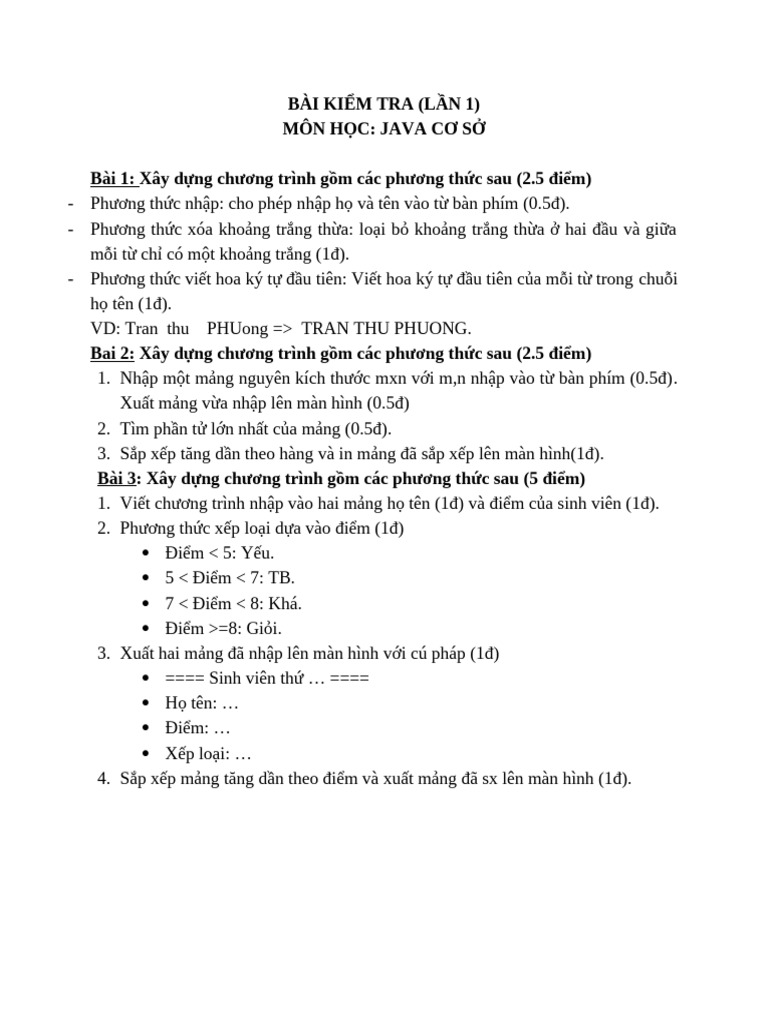 06. Lập trình Java cơ sở - Buổi 6 - UTM (Ôn tập - Ktra) | PDF