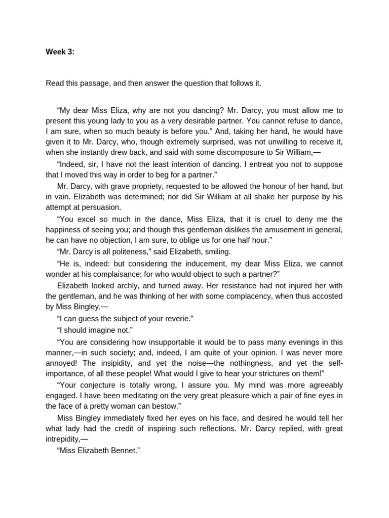 Austen's Revealing Dance Scene Analysis | PDF | Elizabeth Bennet | Mr ...