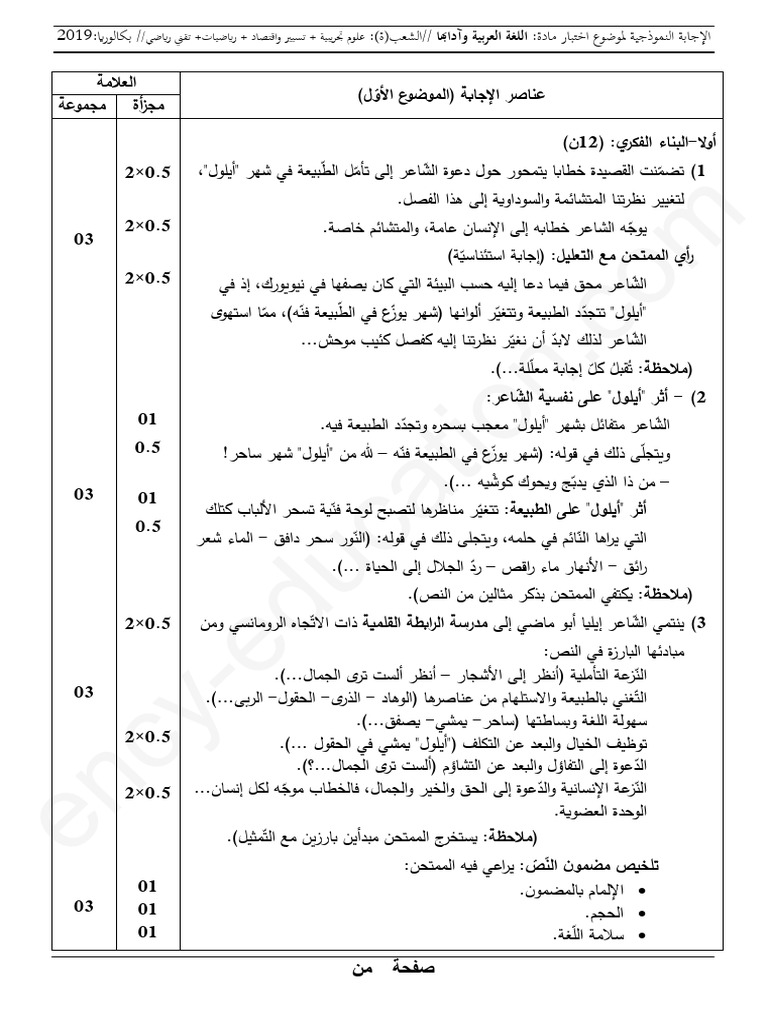 Arabic Sci Bac2019 Correction | PDF