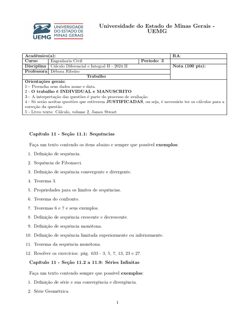 Trabalho Seq e Serie 2024-ComplementacaoConteudo | PDF
