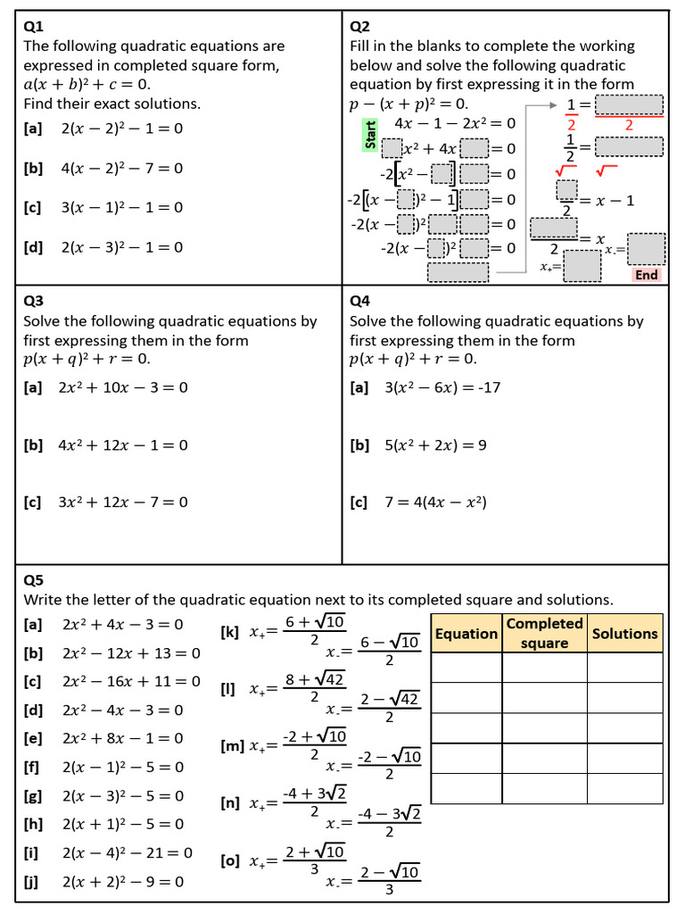 Solving Quadratic Equations in Vertex Form | PDF | Equations ...