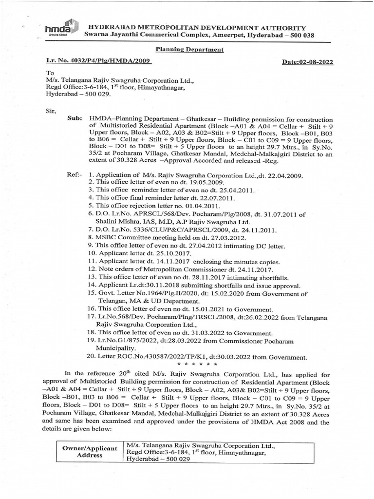 HMDA Approval for Ghatkesar Apartments | PDF | Sanitary Sewer | Septic Tank