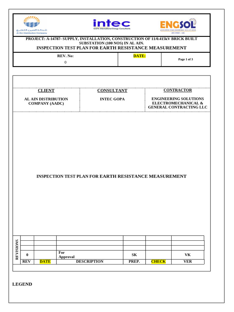 Earth Resistance Measurement ITP for Substation | PDF | Specification ...