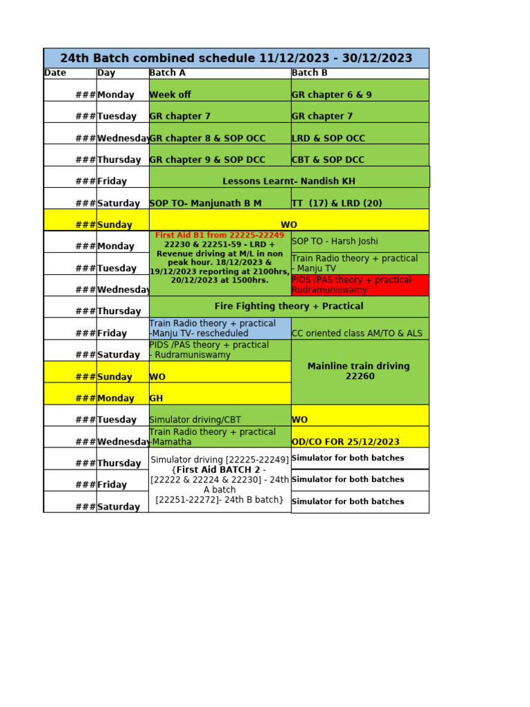 24TH Batch Clubbed Schedule | PDF