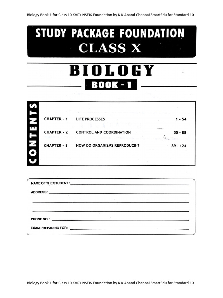 Biology Book 1 For Class 10 by K K Anand Chennai | PDF