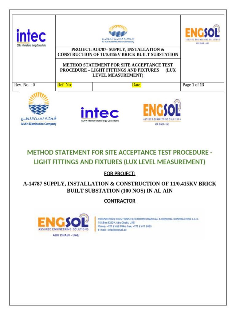 Lux Level Measurement Method Statement | PDF | Fluorescent Lamp ...