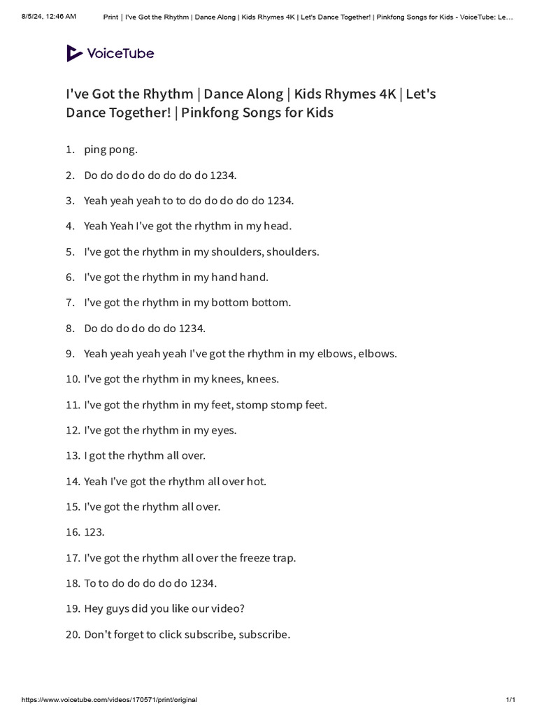 I've Got The Rhythm - Dance Along - Kids Rhymes K - Let's Dance ...