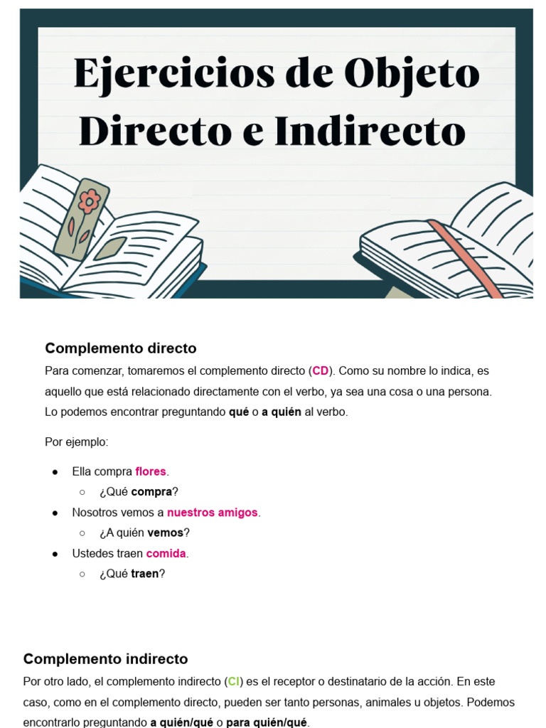 Objeto Directo e Indirecto | PDF | Objeto (gramática) | Pronombre