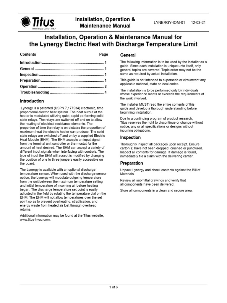 Lynergy Heater Installation Guide | PDF | Relay | Thermostat