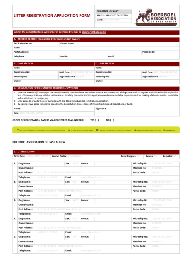 02 Litter Registration Application Form - 10 Pups (3) | PDF | Mail ...