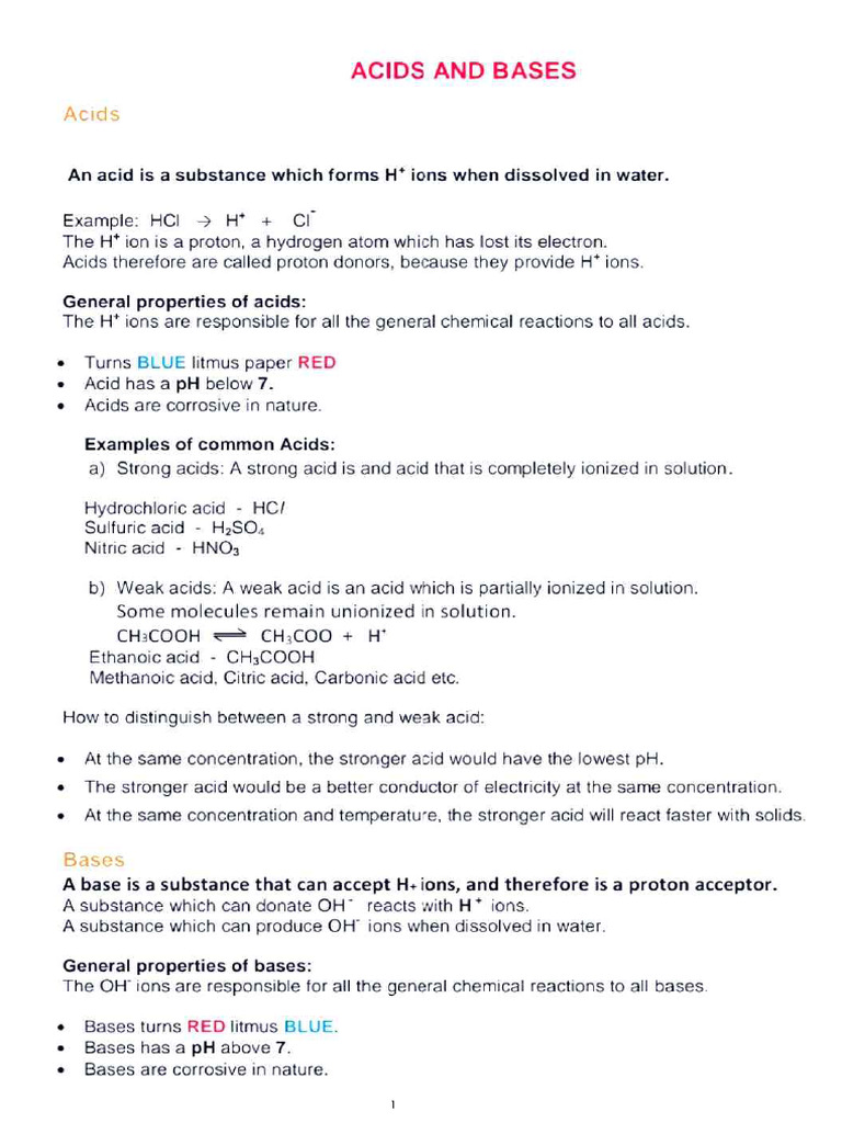 CH 11, 12-Acids and Bases-Short Notes | PDF