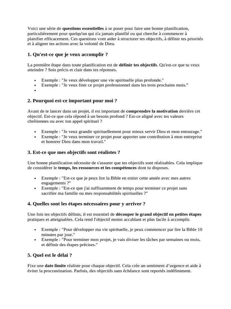 Questions clés pour une planification efficace | PDF | Planification ...