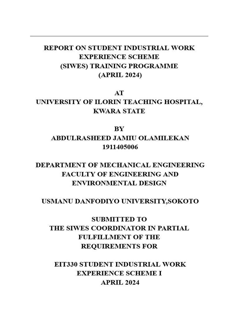 Report On Student Industrial Work Experience Scheme | PDF | Pipe (Fluid ...