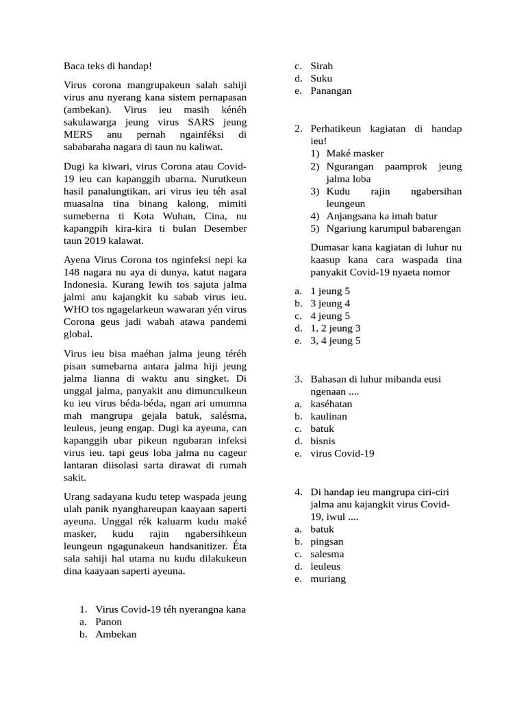 Soal Basa Sunda Dasa Kelas Xii - PTS Ganjil | PDF