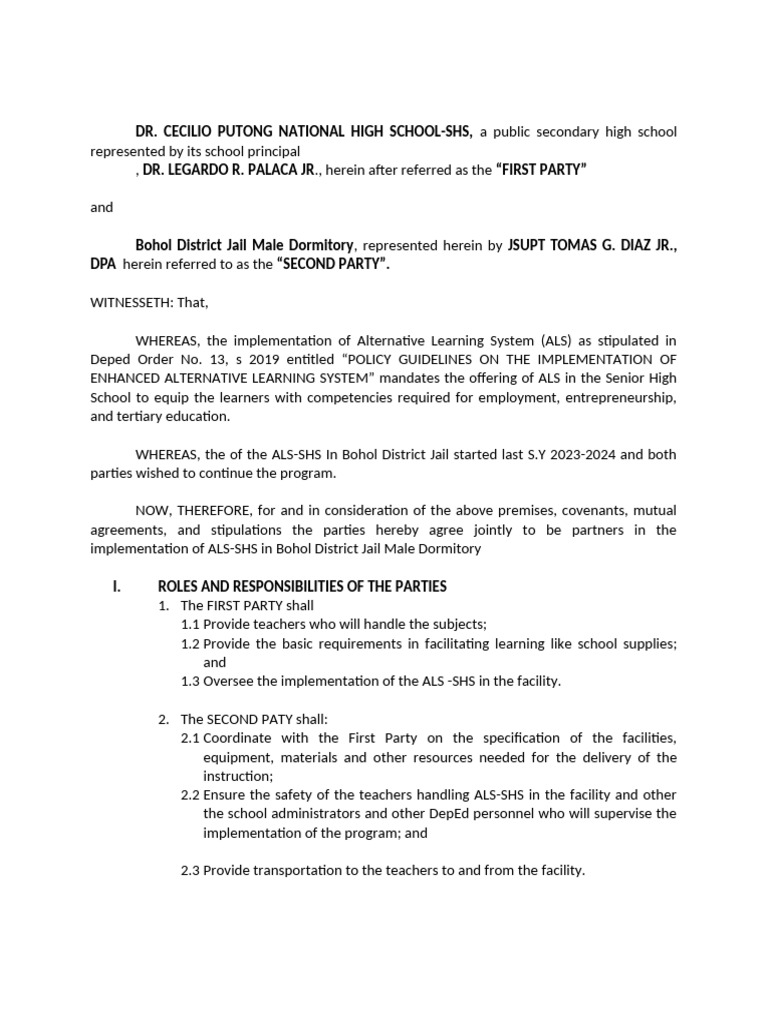 Sample Memorandum of Understanding | PDF