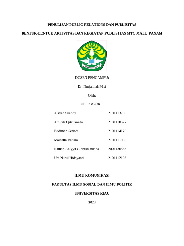 Analisis Kegiatan Publisitas MTC Panam Kel 5 | PDF