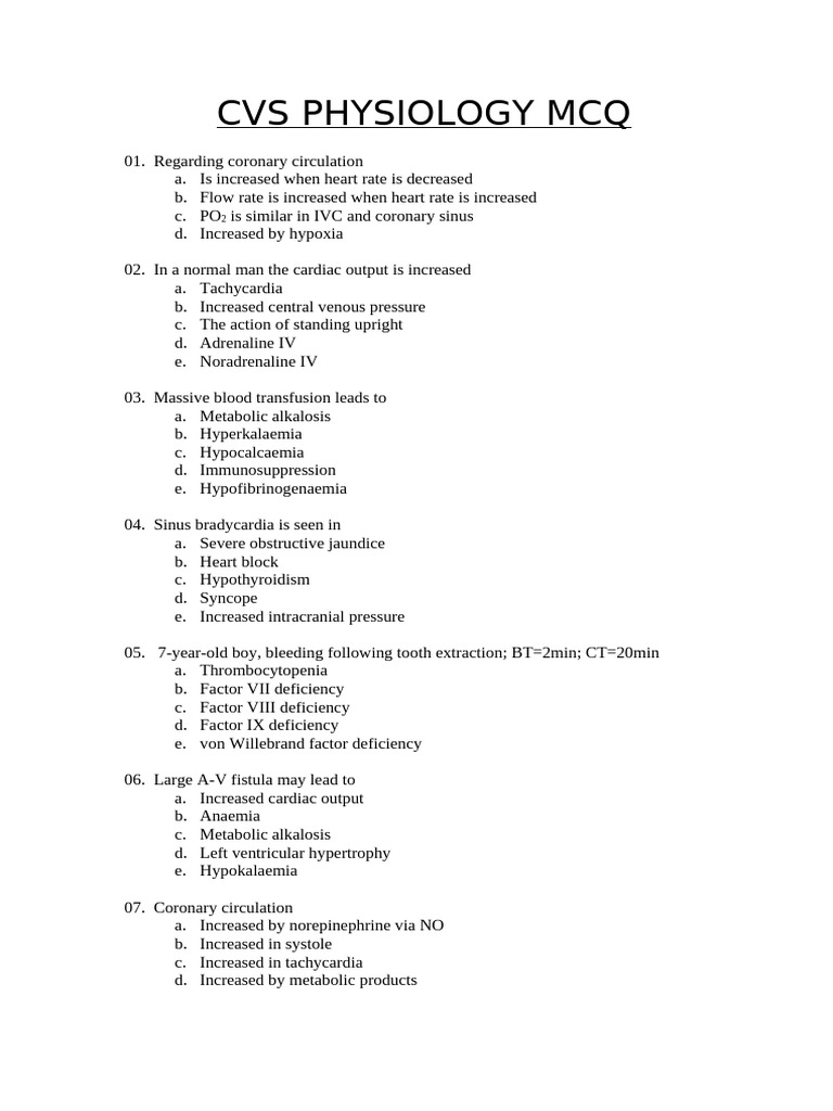 CVS Physiology | PDF | Heart | Anemia