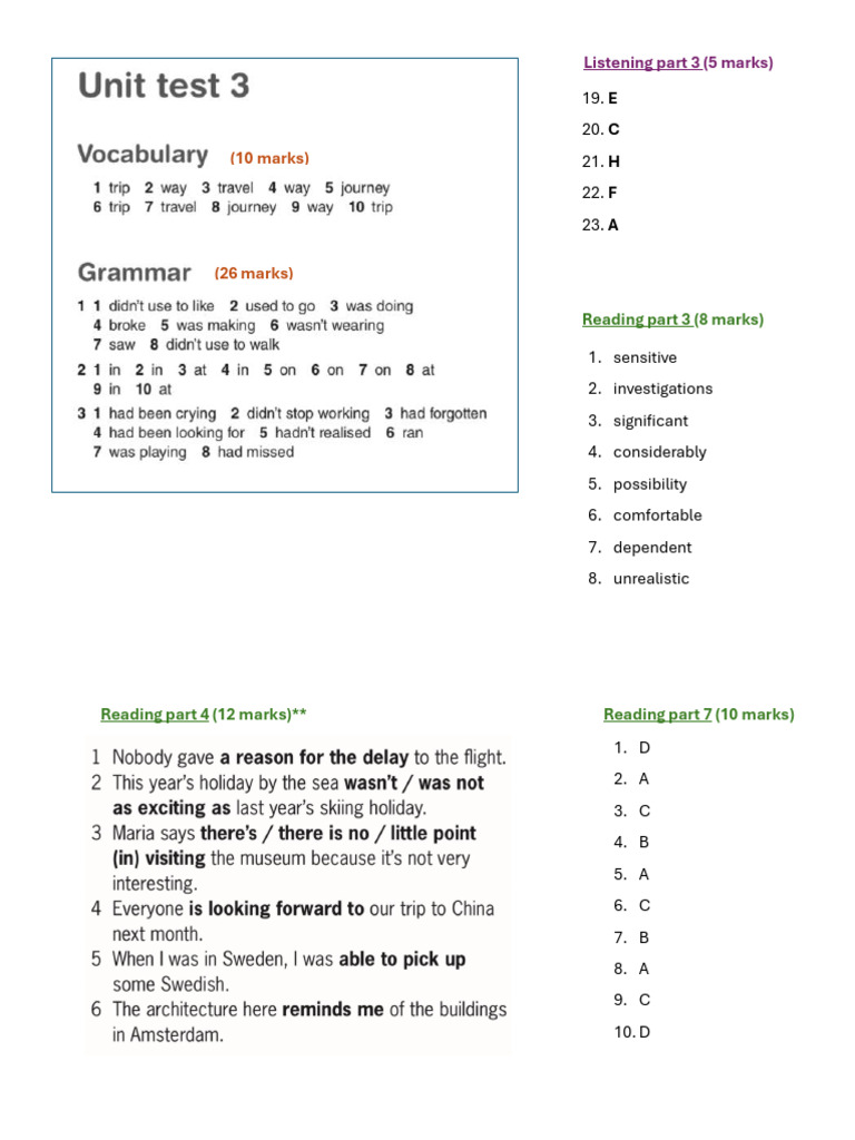 Unit Test (3) Answer Key | PDF