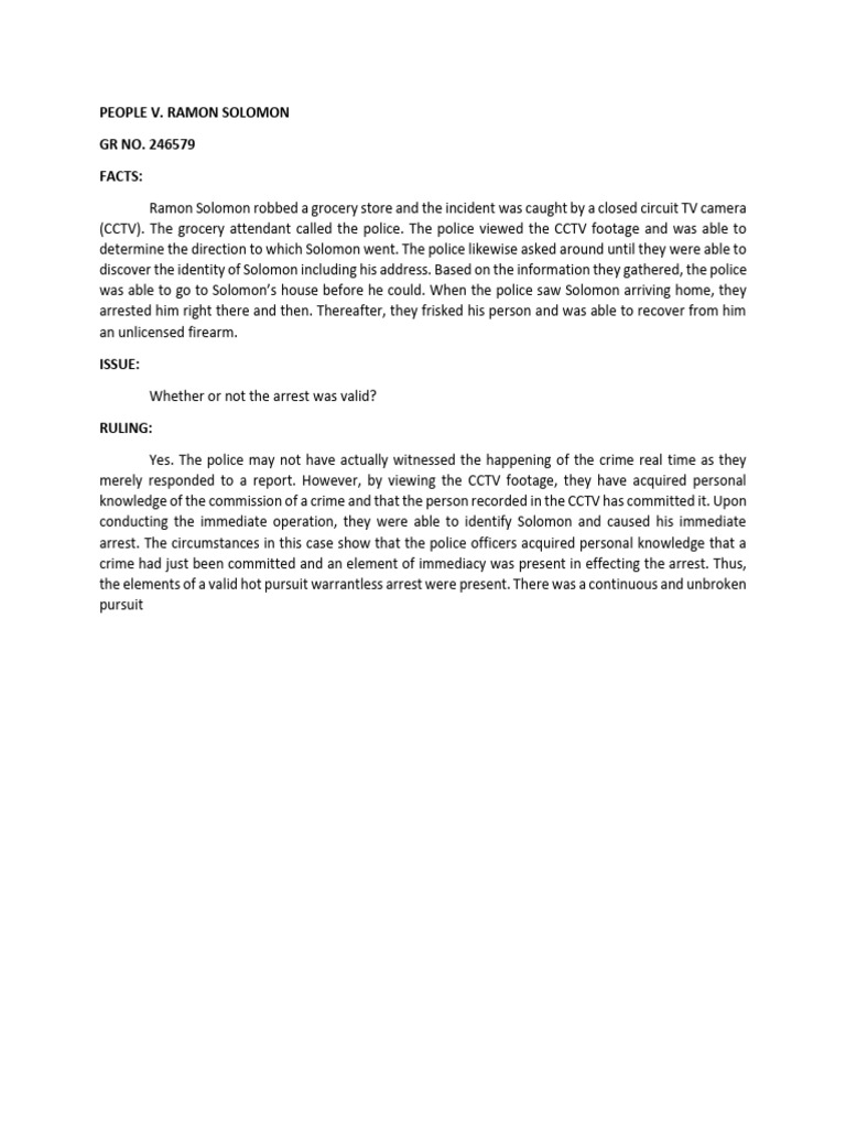 Validity of Solomon's Arrest | PDF
