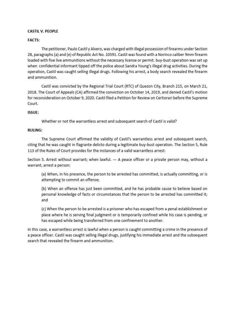 Castil v. People: Warrantless Arrest Validity | PDF